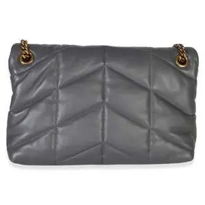 Saint Laurent Quilted Lambskin Loulou Puffer Chain Satchel - Gray