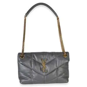 Saint Laurent Quilted Lambskin Loulou Puffer Chain Satchel - Gray