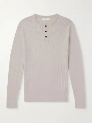 Mr P. Ribbed Wool And Cashmere Henley Sweater - Gray