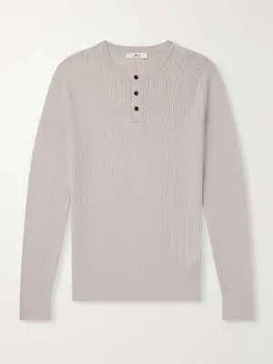 Mr P. Ribbed Wool And Cashmere Henley Sweater - Stone