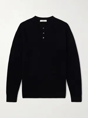 Mr P. Ribbed Wool And Cashmere Blend Henley Sweater - Black