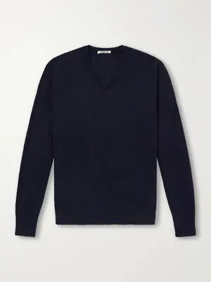 Auralee Alpaca-blend V-neck Sweater - Blue