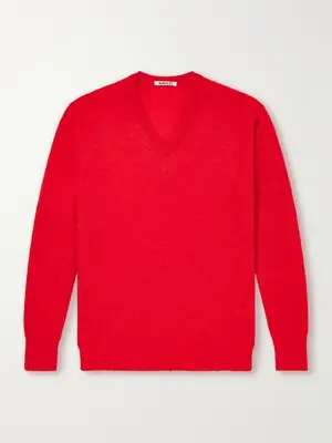 Auralee Alpaca-blend V-neck Sweater - Red