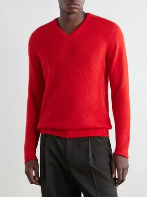 Auralee Baby Suri Alpaca-blend V-neck Sweater - Red