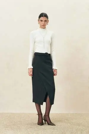 Fabrique Wool Blend Fitted Turtleneck With Ruffle Trim - White