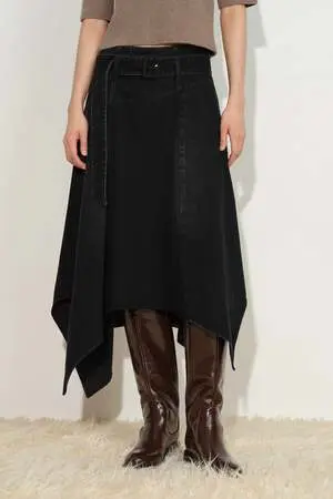 Fabrique Brooklyn Asymmetric Hem Skirt In Cotton Denim