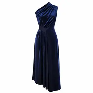 ME & THEE Skyla One Shoulder Velvet Dress - Blue