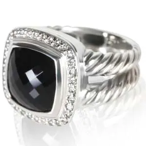 David Yurman Sterling Silver Onyx And Diamond Albion Ring