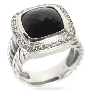 David Yurman Sterling Silver Onyx And Diamond Albion Ring