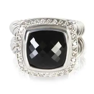 David Yurman Sterling Silver Onyx And Diamond Albion Ring - Sterling_silver