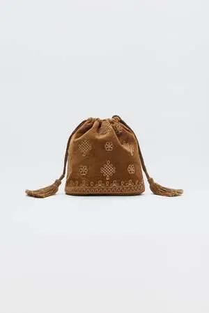 Rixo Orla Waffle Soutache Embroidery Regular Bag - Brown
