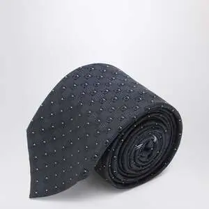 FERRAGAMO Dark Gancini Silk Jacquard Tie - Blue