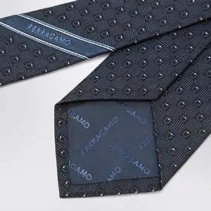 FERRAGAMO Gancini Silk Jacquard Tie - Blue