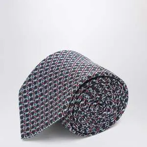 FERRAGAMO Gancini Silk Jacquard Tie - Blue