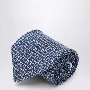 FERRAGAMO Gancini Silk Jacquard Tie - Blue