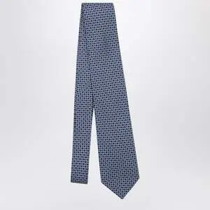 FERRAGAMO Gancini Silk Jacquard Tie - Blue