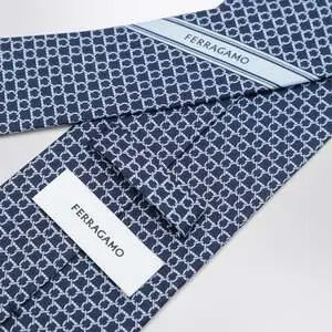 FERRAGAMO Gancini Silk Jacquard Tie - Blue