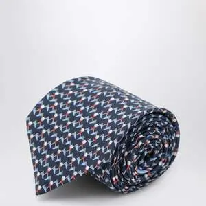 FERRAGAMO Navy Club Silk Tie - Blue