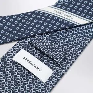 FERRAGAMO Navy Gancini Square Silk Tie