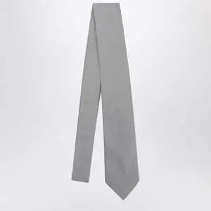 FERRAGAMO Pearl Silk Tie With Micro-check Pattern - Grey