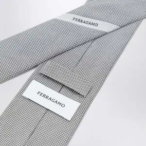 FERRAGAMO Pearl Silk Tie With Micro-check Pattern - Grey