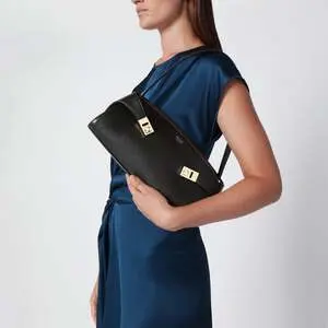 FERRAGAMO Burgundy Calfskin Shoulder Bag - Black