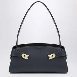 FERRAGAMO Hug East-west Navy/dark Brown Calfskin Shoulder Bag