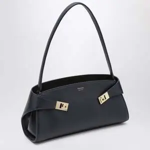 FERRAGAMO Hug East-west Navy/dark Brown Calfskin Shoulder Bag
