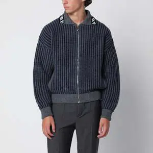 Versace Dark Wool Zip-up Cardigan