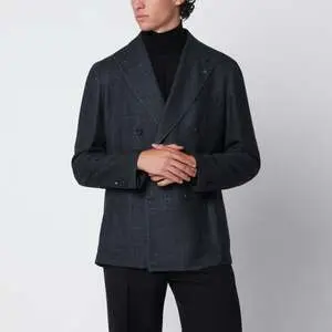 Tagliatore Petrol Double-breasted Wool And Silk Jacket