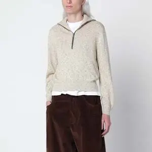 CORDERA Mélange Cotton Half-zip Sweater - White