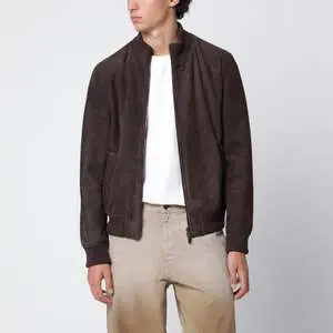 SALVATORE SANTORO Dark Suede Bomber Jacket - Brown