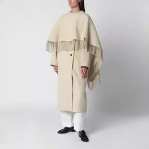 RÓHE Cape Coat With Fringes In Butter-coloured Wool