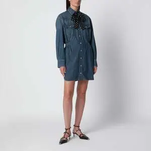 Valentino Garavani Medium Denim Dress With Polka-dot Scarf