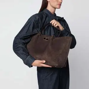 Valentino Garavani Large Rockstud Ebony Suede Shopping Bag