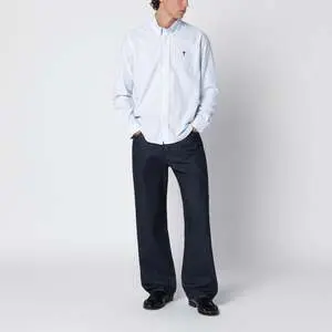 AMI Paris White Striped De Coeur Shirt - Light Blue