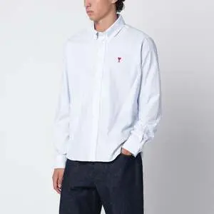 AMI Paris Light Blue/white Striped Ami De Coeur Shirt - Light Blue