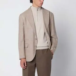 Brunello Cucinelli Camel Prince Of Wales Check Single-breasted Jacket - Beige