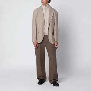 Brunello Cucinelli Camel Prince Of Wales Check Single-breasted Jacket