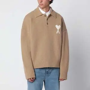 AMI Paris De Coeur Alpaca-blend Polo Sweater