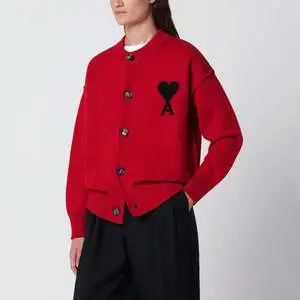 AMI Paris Ruby De Coeur Merino Wool Cardigan