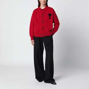 AMI Paris Ruby De Coeur Merino Wool Cardigan