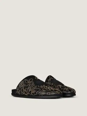 Givenchy Label Flat Mules In Leather With Studs