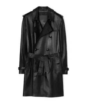 Burberry Mid-length Leather Kensington Trench Coat - Black