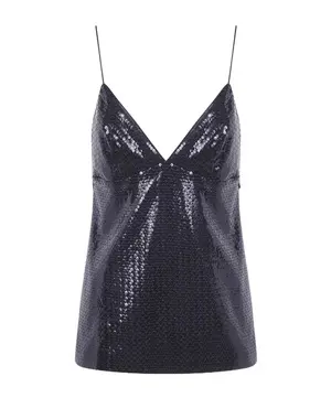 Alberta Ferretti Sequin V-neck Camisole - Black
