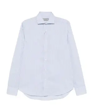 Canali Vertical-stripe Long-sleeve Shirt - Blue