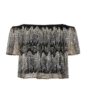 Rabanne Sequined Off-the-shoulder Short-sleeve Top