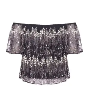 Rabanne Sequined Off-the-shoulder Short-sleeve Top