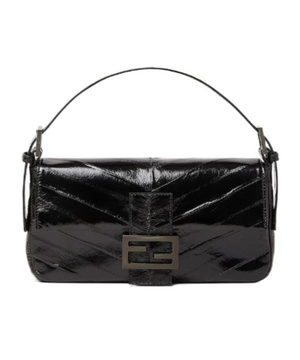 Fendi Baguette 26424 Inlaid Hagfish Leather Bag - Black