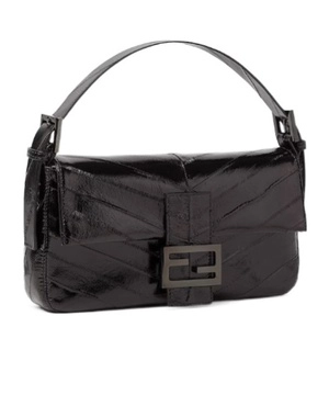 Fendi Baguette 26424 Inlaid Hagfish Leather Bag - Black